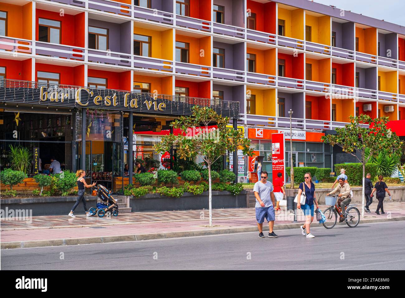 Albania, Fier, bar with a French name C'est La Vie Stock Photo - Alamy