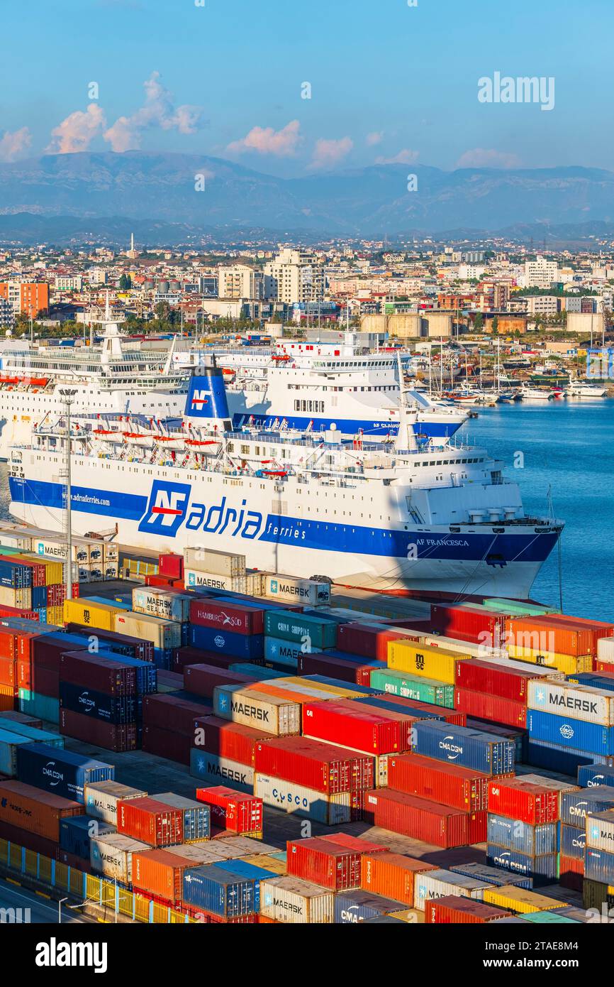 Albania, Durres, the harbour, ferries terminal and containers terminal ...