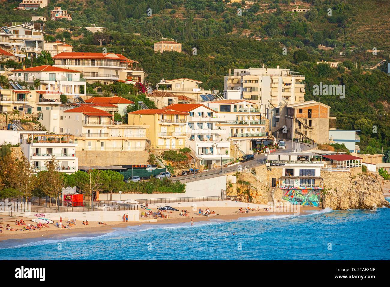 Albania, Vlora province, Himare, seaside resort on the Albanian Riviera ...