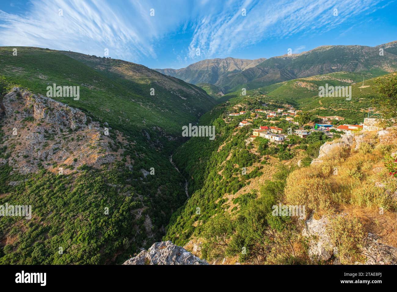 Albania, Vlora province, Himare, panorama from the castle in the old ...