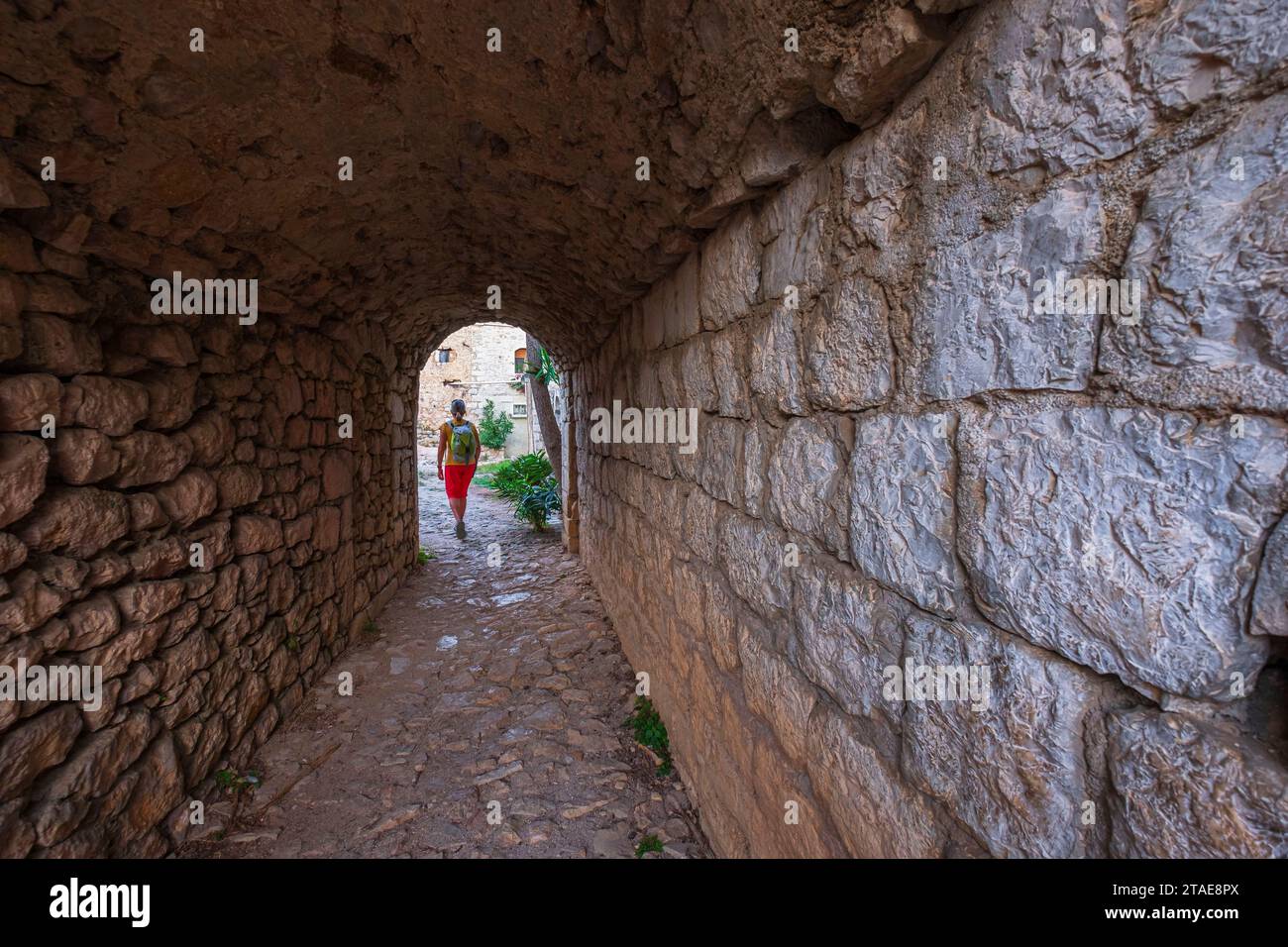 Albania, Vlora province, Himare, covered passageway in the old village ...