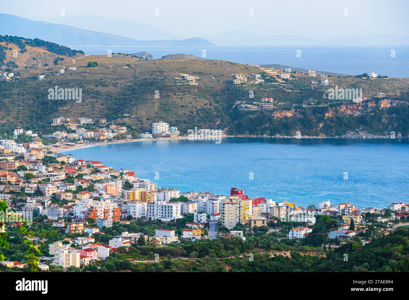 Albania, Vlora province, Himare, panorama from the castle in the old ...