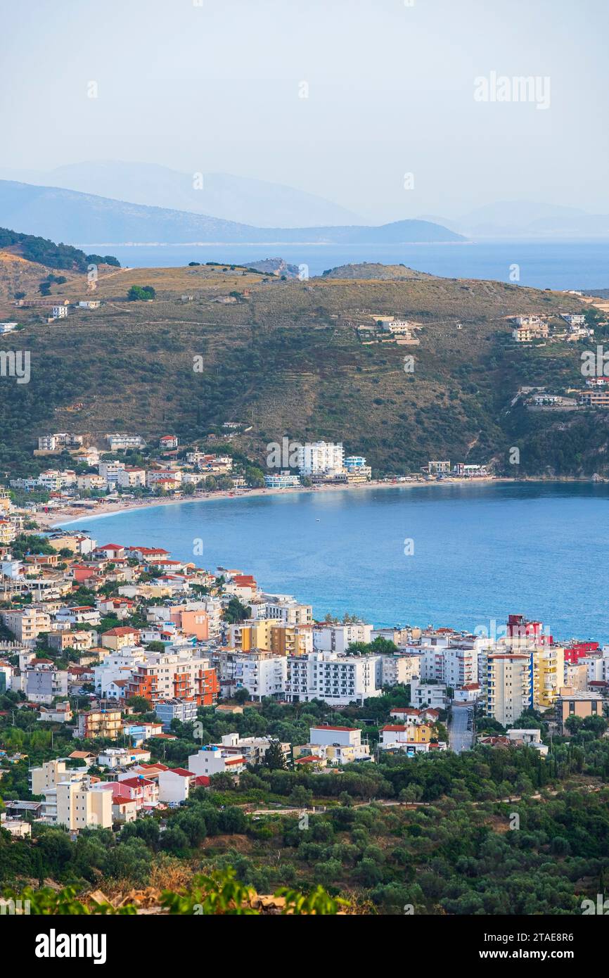 Albania, Vlora province, Himare, panorama from the castle in the old ...