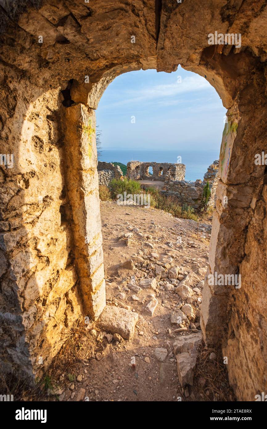 Albania, Vlora province, Himare, the old village, remains of the castle ...
