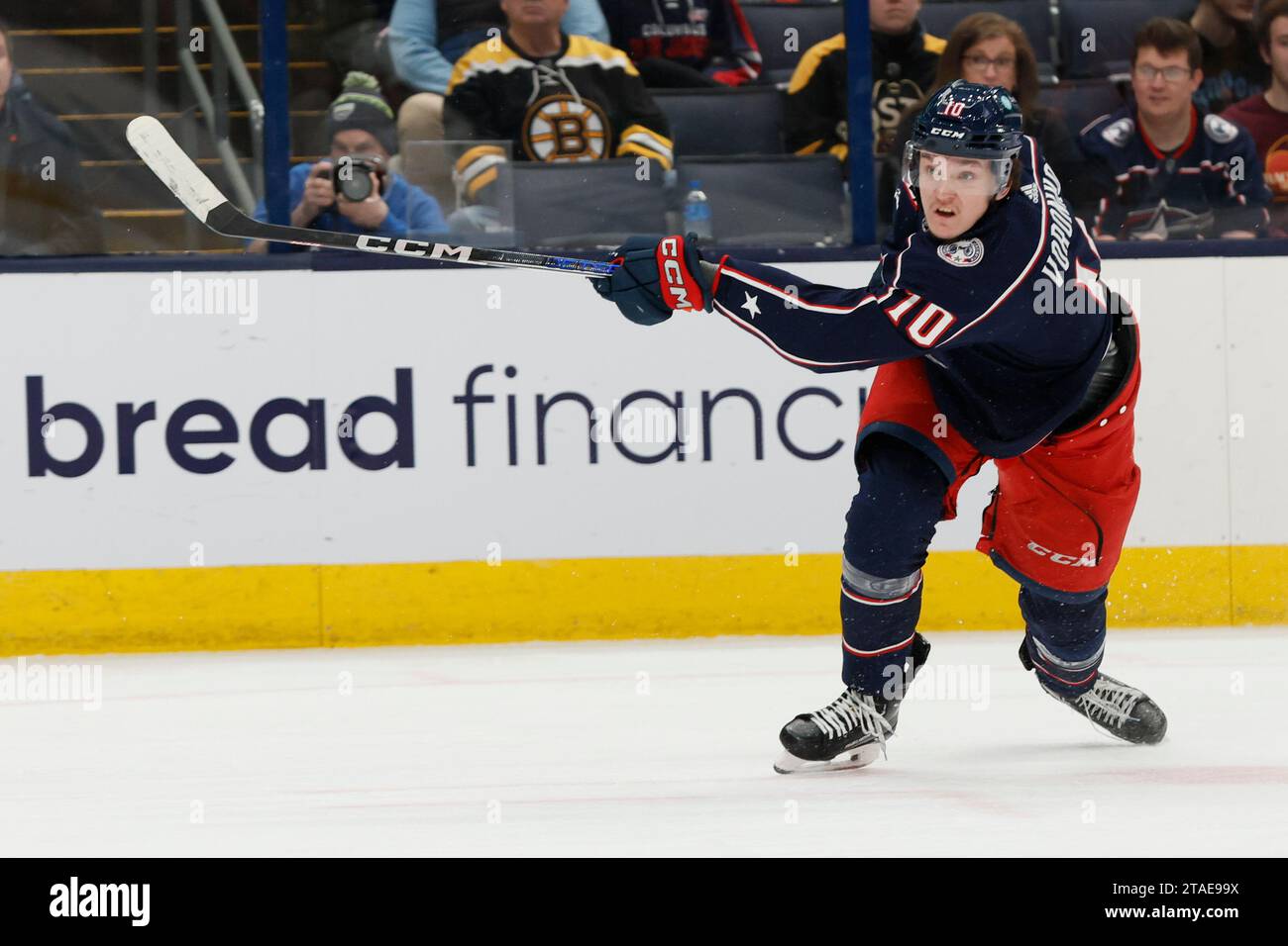 Columbus Blue Jackets' Dmitri Voronkov plays against the Boston Bruins ...