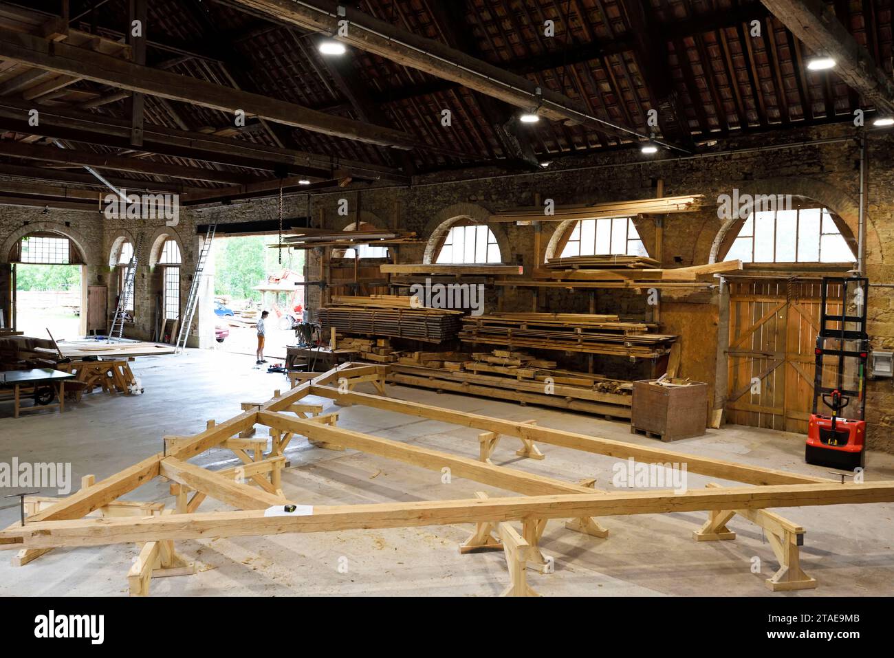 France, Doubs, Lods, Atelier de la Grande Oye, secondary truss of the ...