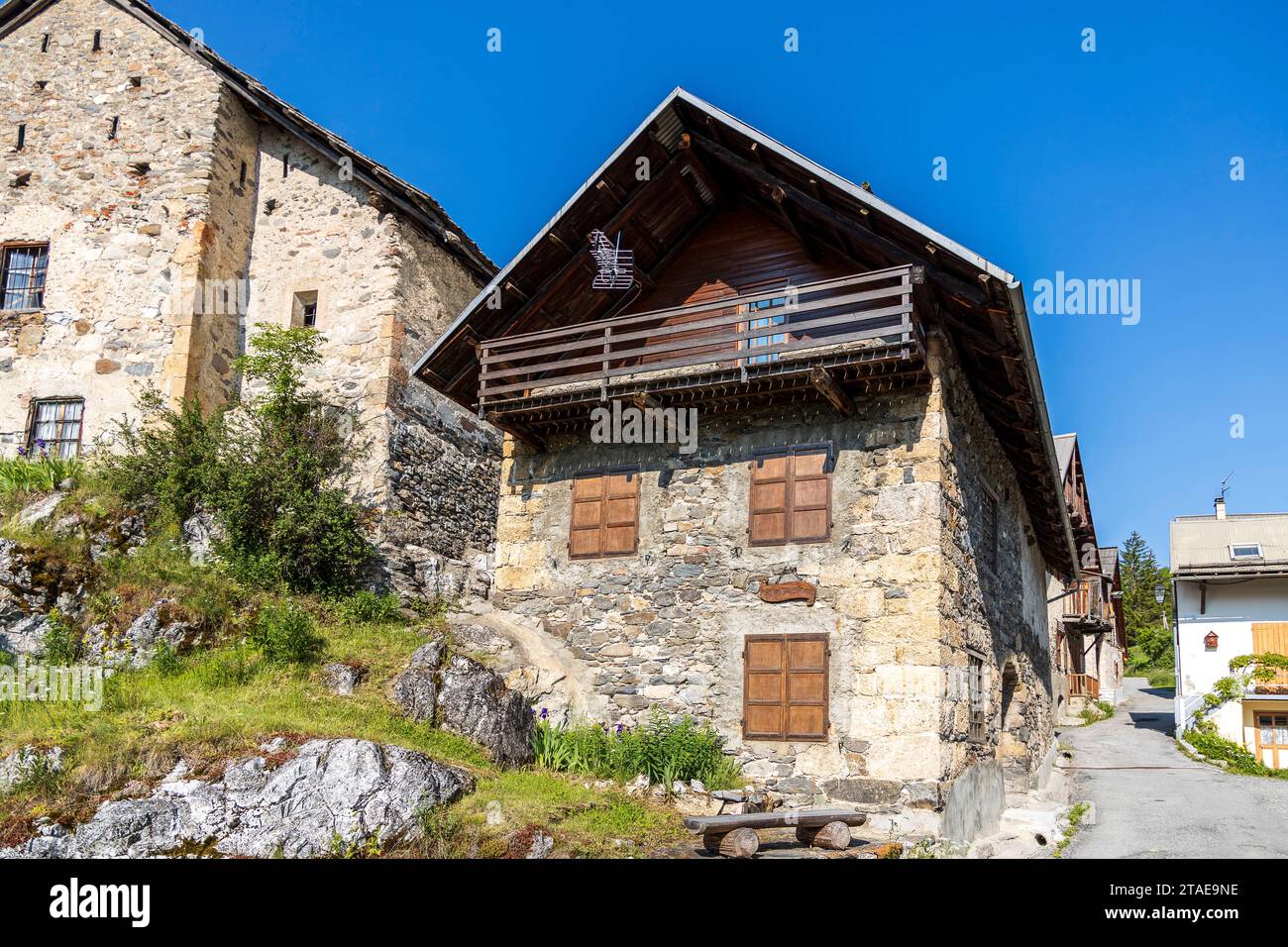 France, Hautes-Alpes, Clarée valley, Névache, facade of village houses ...