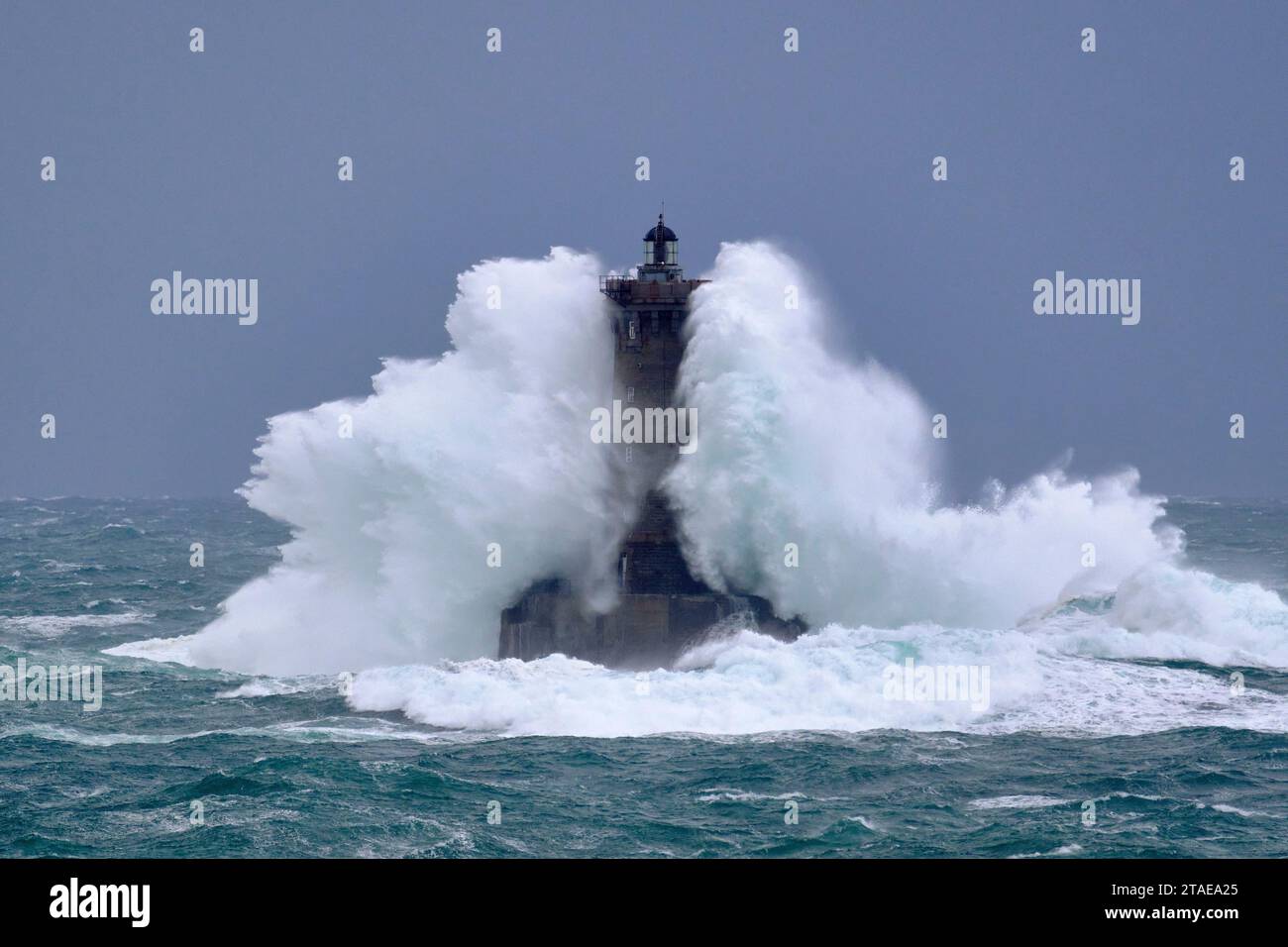 France, Finistere, Iroise Sea, Porspoder, the Four lighthouse during ...