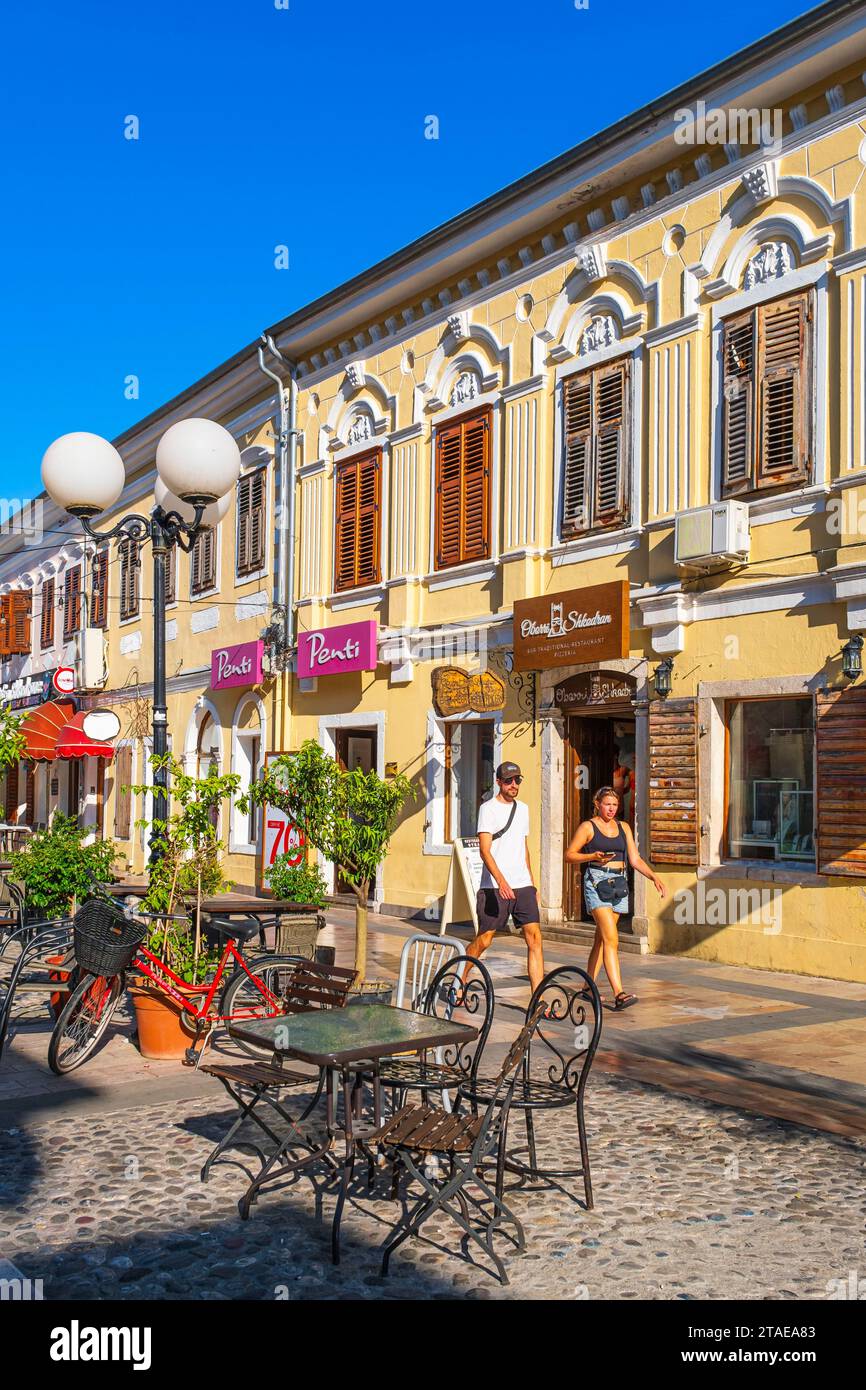 Albania, Shkoder, the historic center, Kole Idromeno pedestrian tourist ...