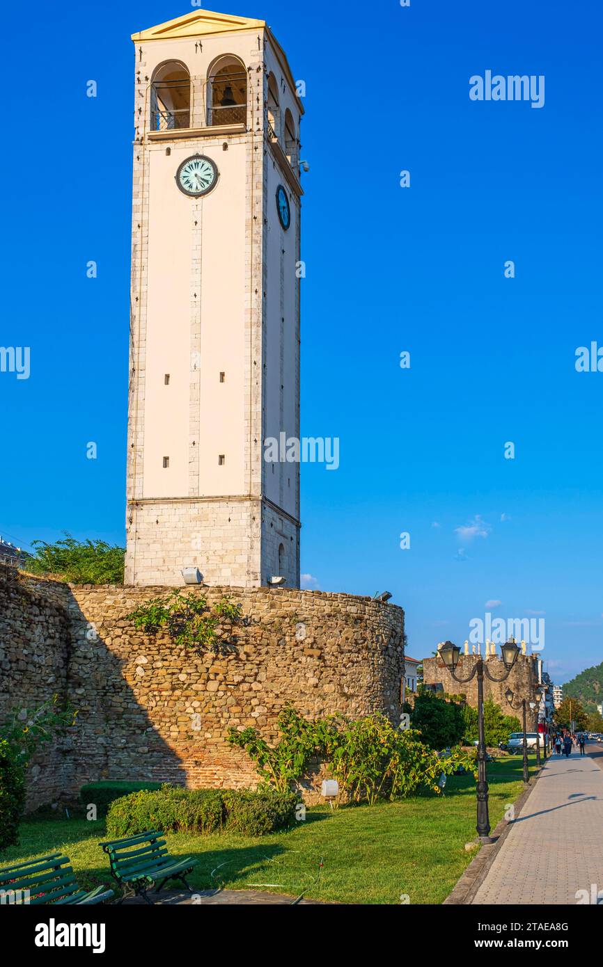 Albania, Elbasan, ramparts of the medieval citadel and the Clock Tower ...