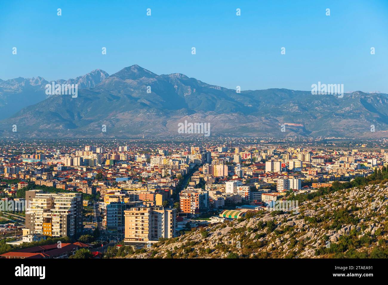 Albania, Shkoder, panoramic view over the city from Rozafa castle Stock ...