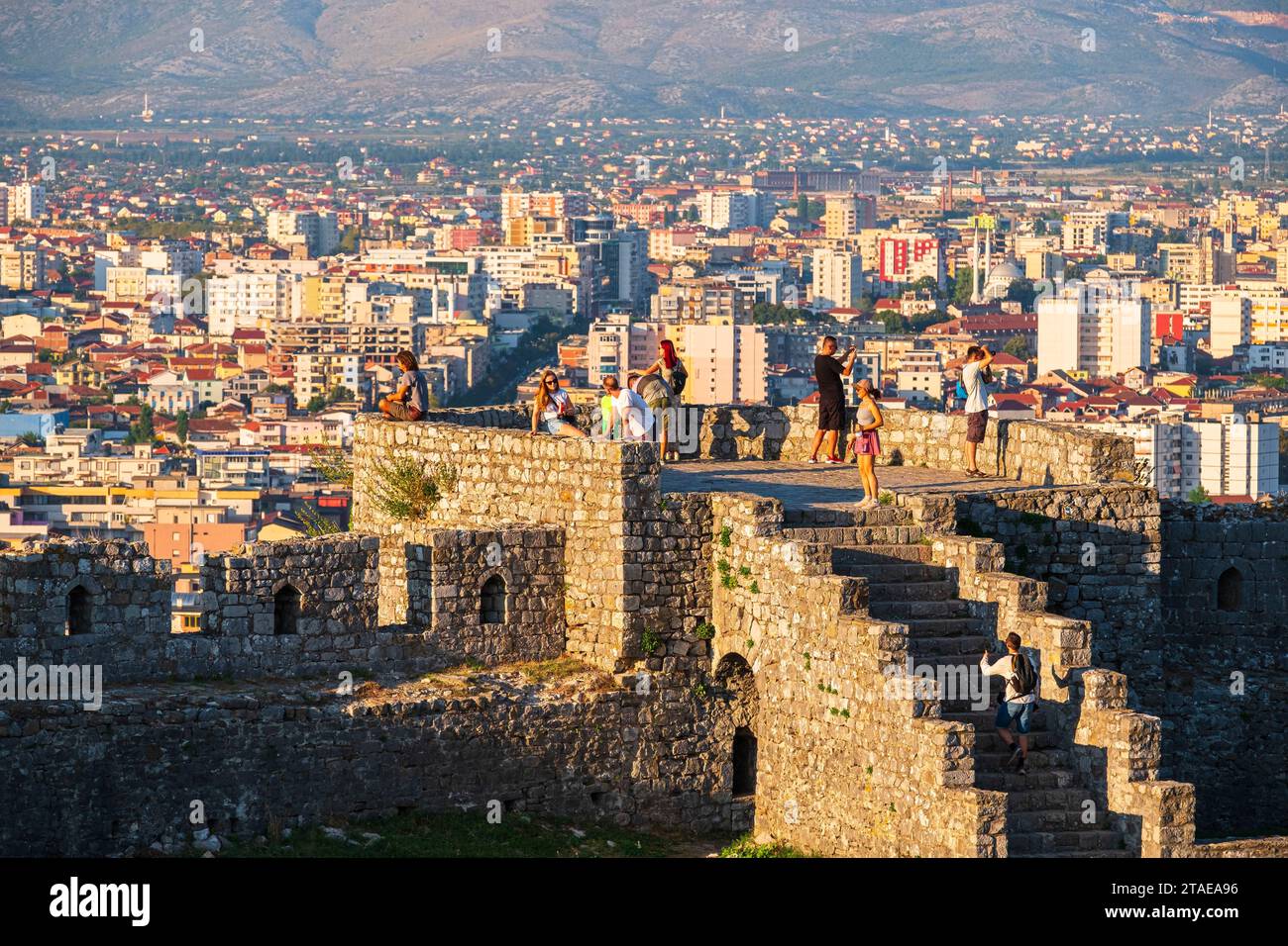 Albania, Shkoder, Rozafa castle, panorama over the city from the 14th ...
