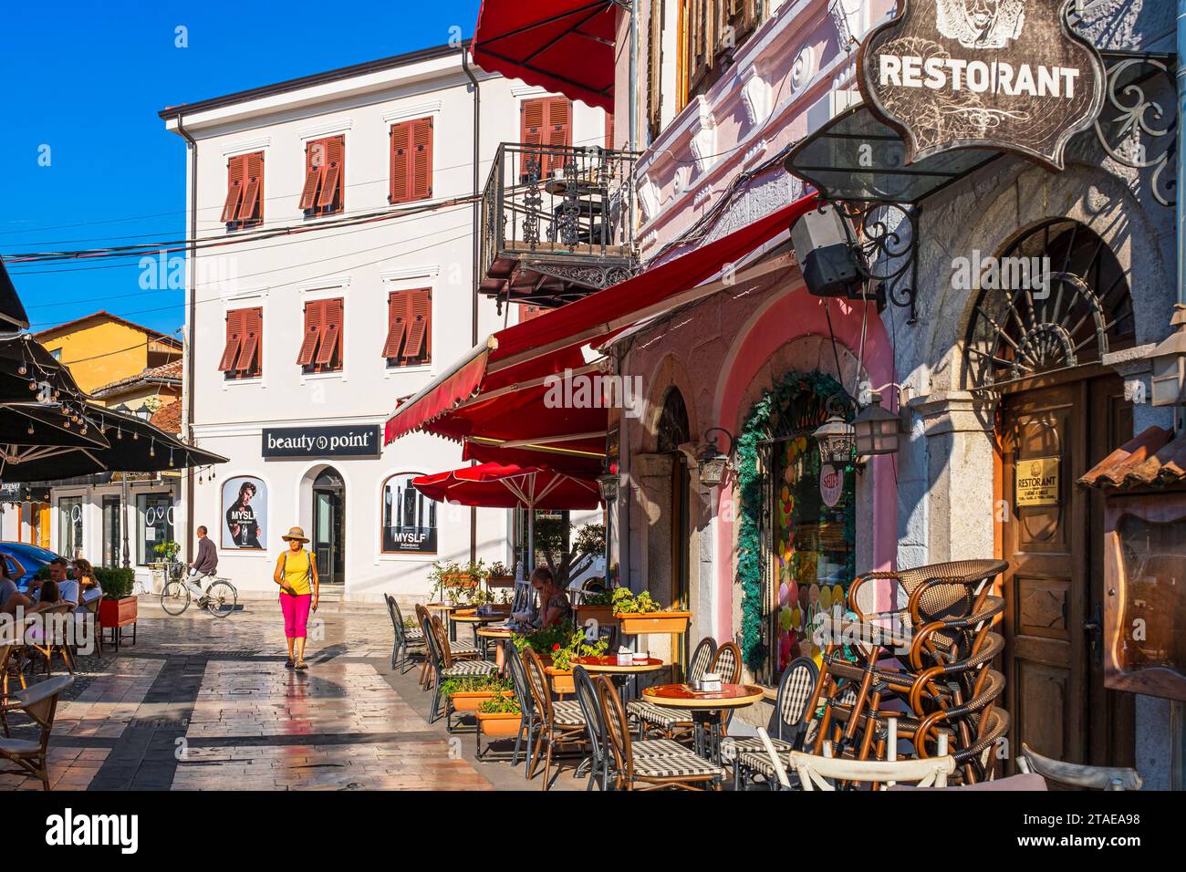 Albania, Shkoder, the historic center, Kole Idromeno pedestrian tourist ...