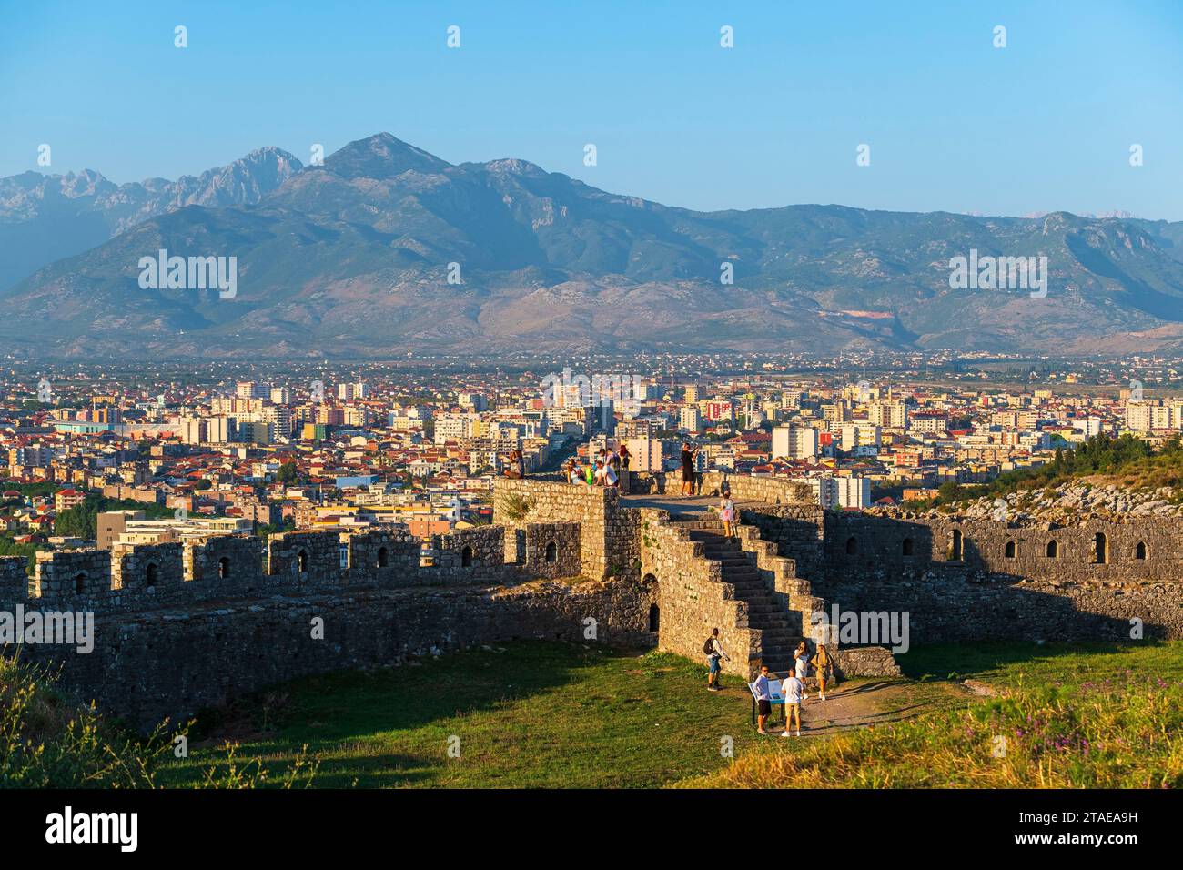 Albania, Shkoder, Rozafa castle, panorama over the city from the 14th ...