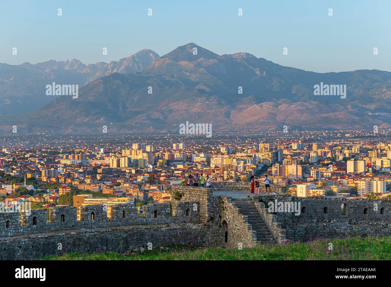 Albania, Shkoder, Rozafa castle, panorama over the city from the 14th ...