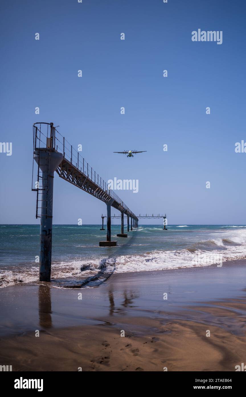 Lima beach, popular viewpoint of airplanes landing in Lanzarote airport ...