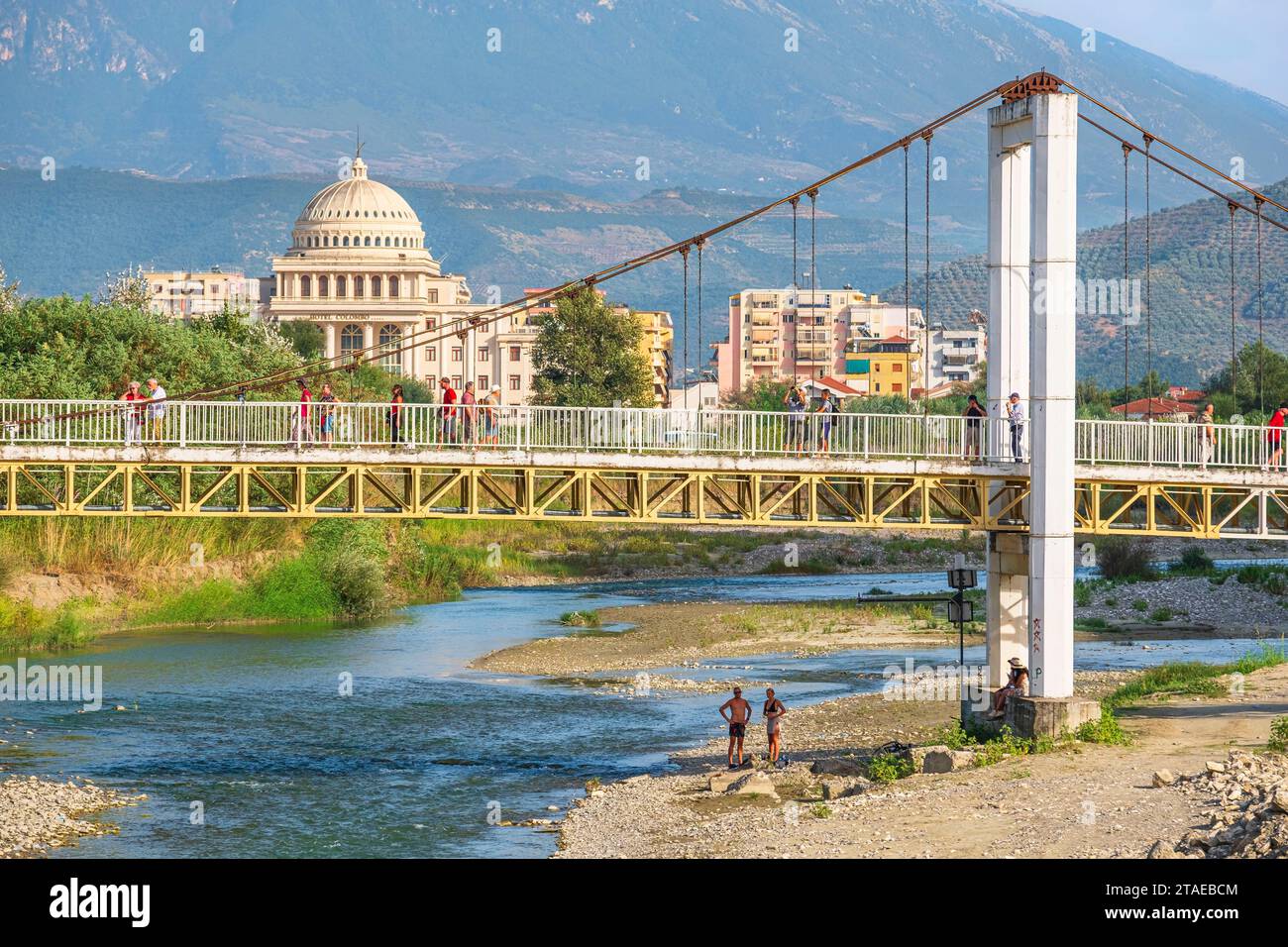 Albania, Berat, the suspension bridge or new bridge over the Osum river ...