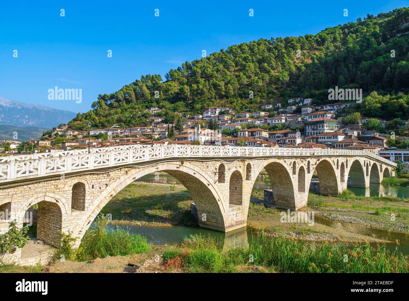 Albania, Berat, Gorica bridge over the Osum river, one of the oldest ...
