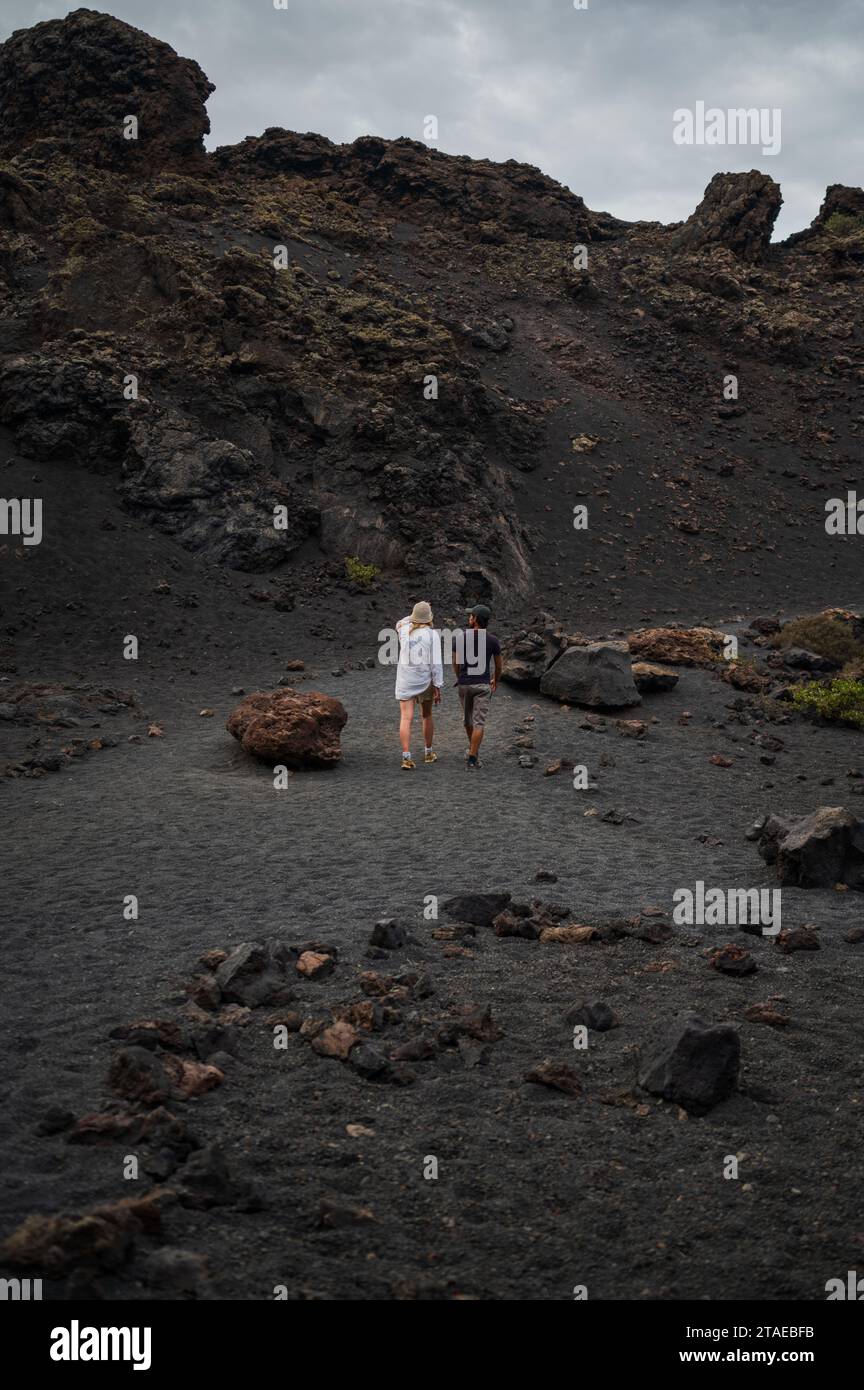 Volcan del Cuervo (Crow volcano) a crater explored by a loop trail in a ...