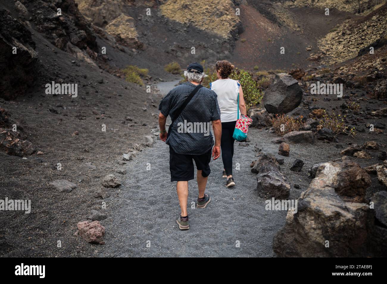 Volcan del Cuervo (Crow volcano) a crater explored by a loop trail in a ...