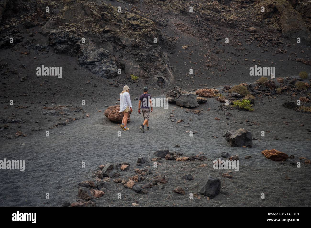 Volcan del Cuervo (Crow volcano) a crater explored by a loop trail in a ...