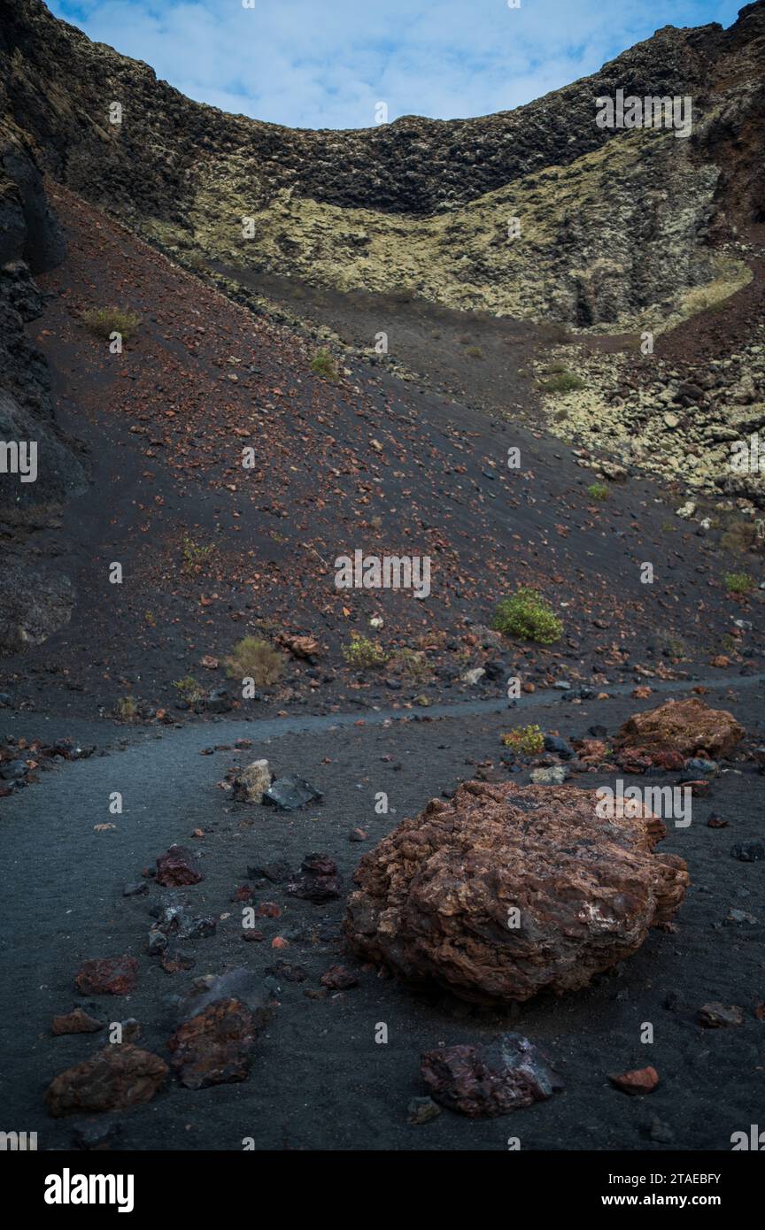 Volcan del Cuervo (Crow volcano) a crater explored by a loop trail in a ...