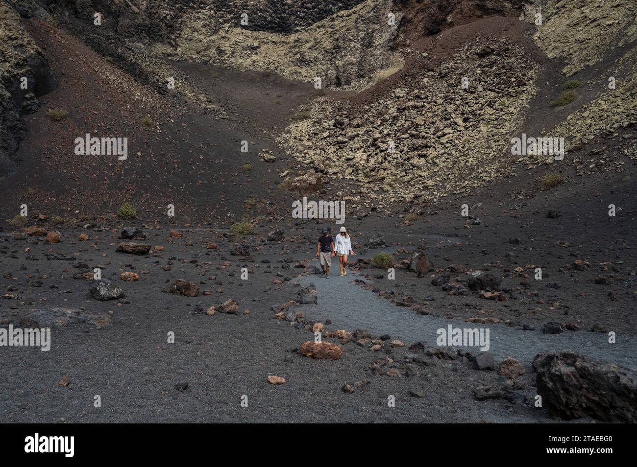 Volcan del Cuervo (Crow volcano) a crater explored by a loop trail in a ...