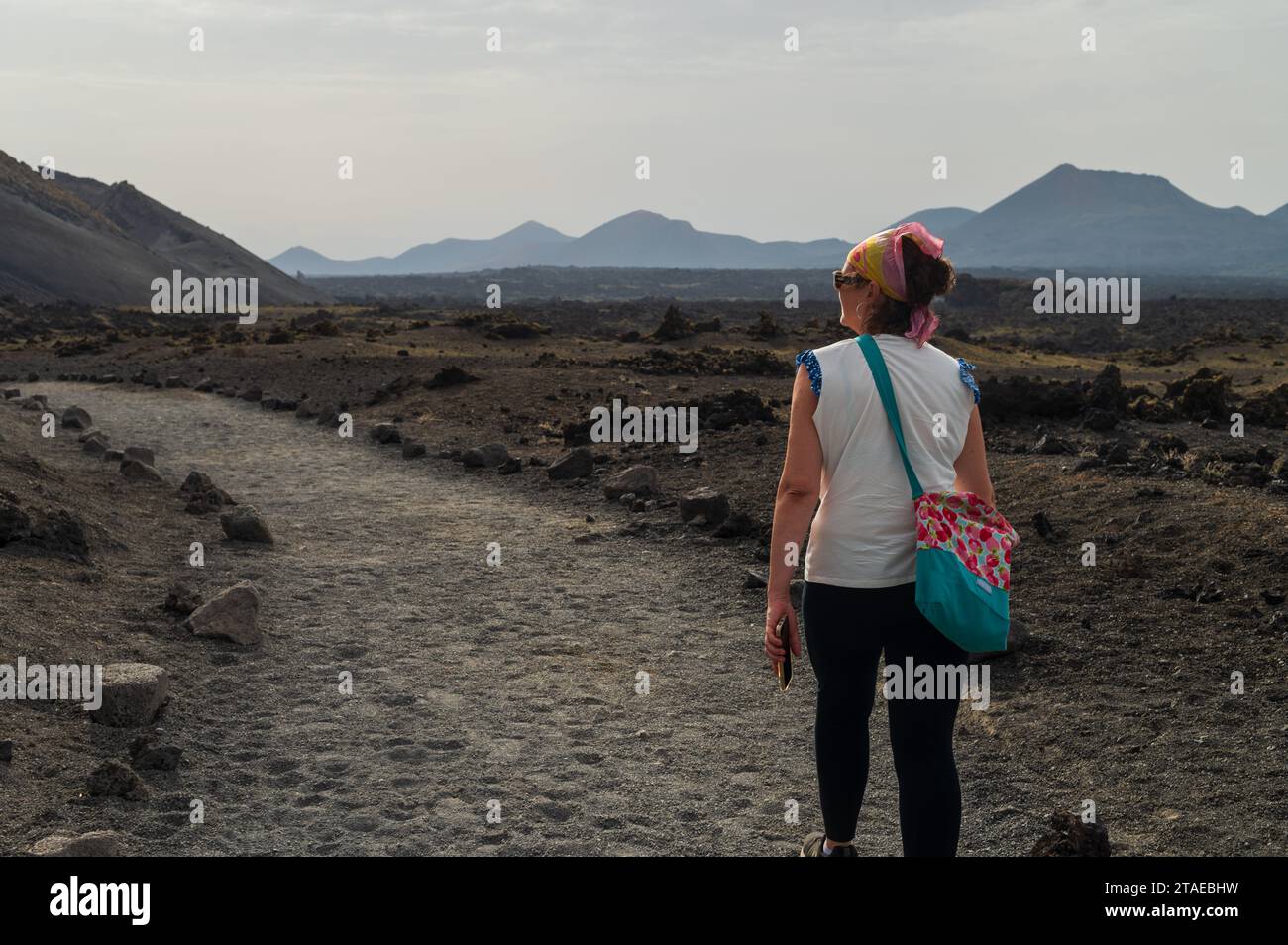 Volcan del Cuervo (Crow volcano) a crater explored by a loop trail in a ...