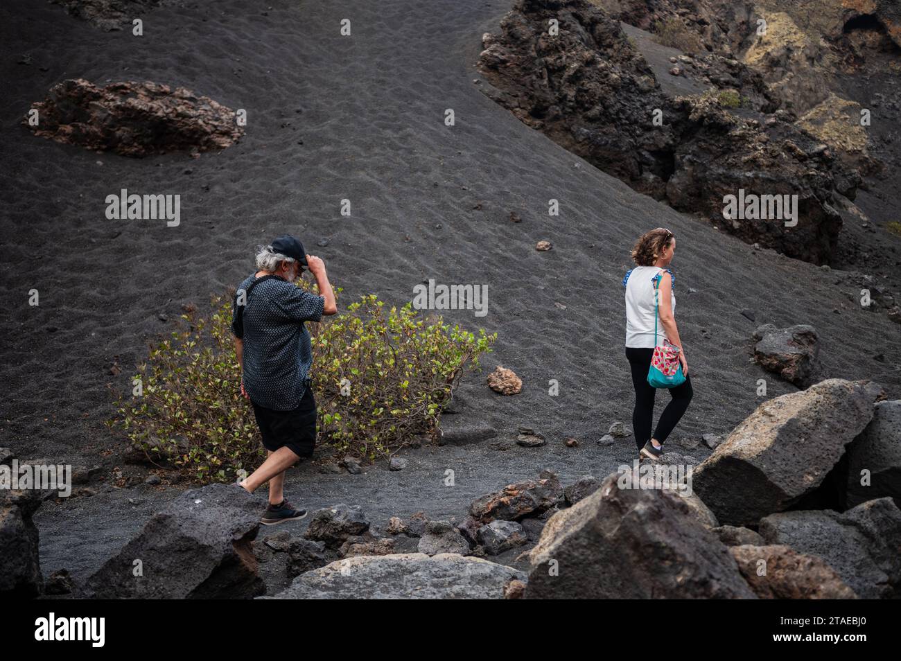 Volcan del Cuervo (Crow volcano) a crater explored by a loop trail in a ...