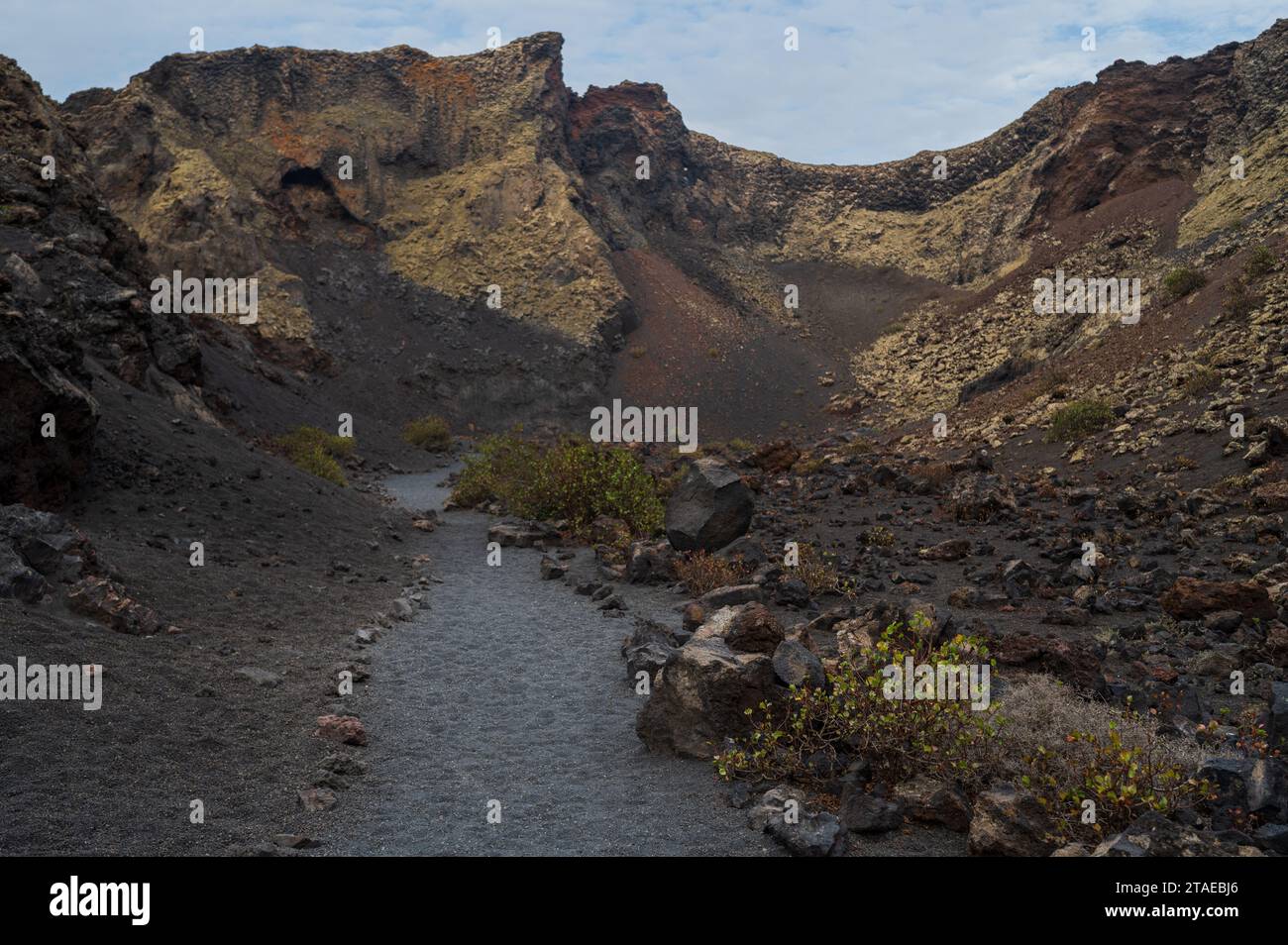 Volcan del Cuervo (Crow volcano) a crater explored by a loop trail in a ...