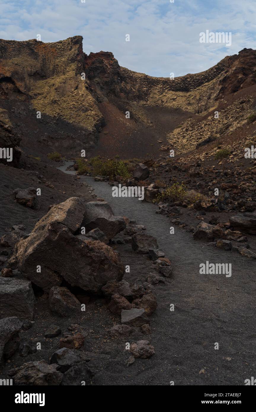 Volcan del Cuervo (Crow volcano) a crater explored by a loop trail in a ...