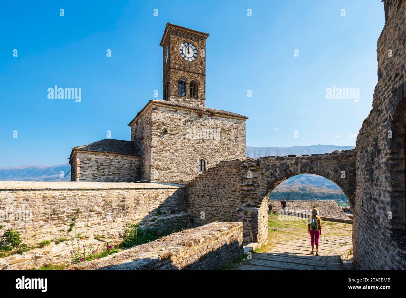 Albania, Gjirokaster (Gjirokastra), the 13th century castle overlooks ...