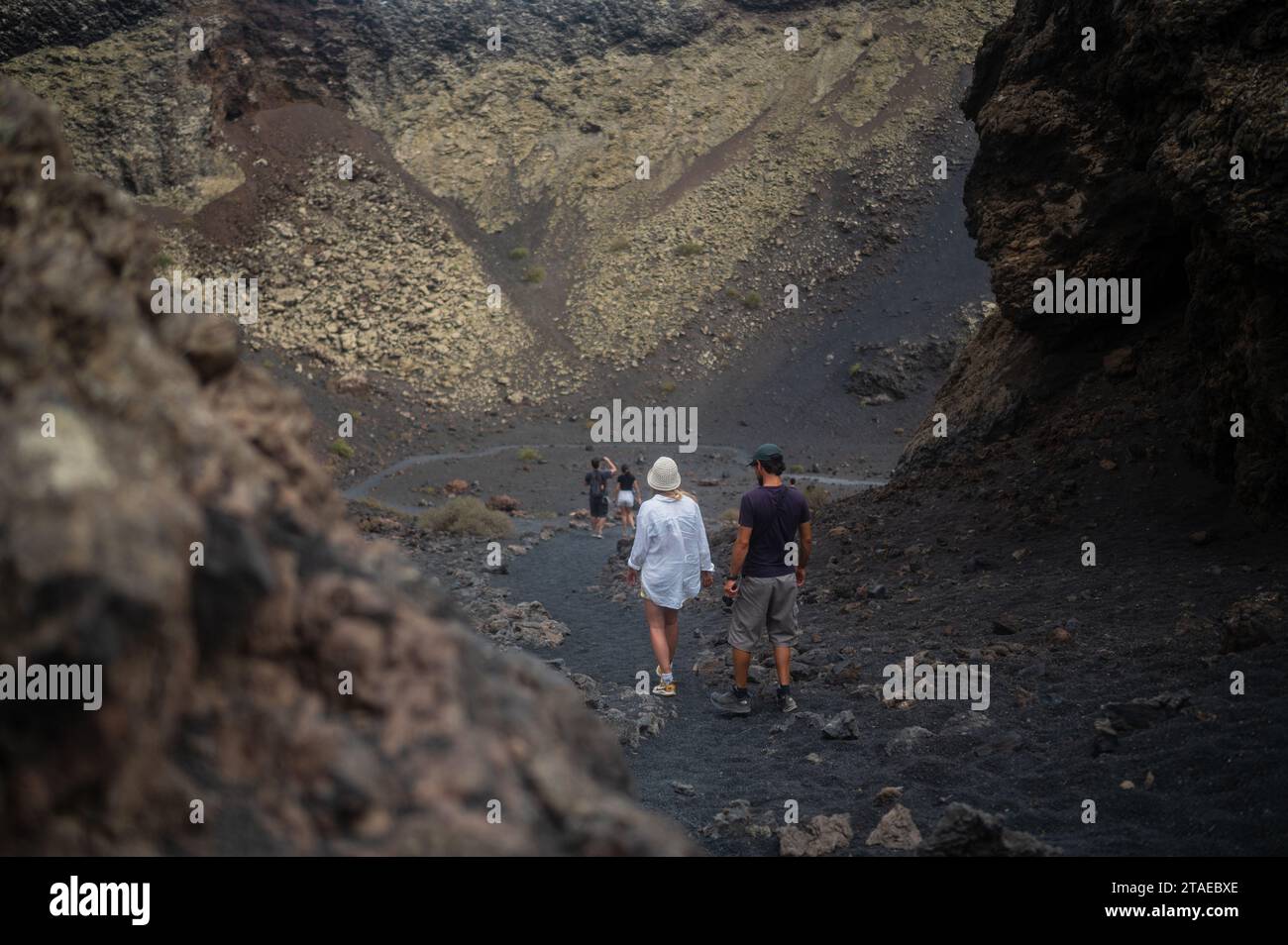 Volcan del Cuervo (Crow volcano) a crater explored by a loop trail in a ...