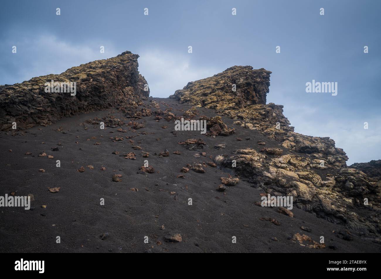 Volcan del Cuervo (Crow volcano) a crater explored by a loop trail in a ...