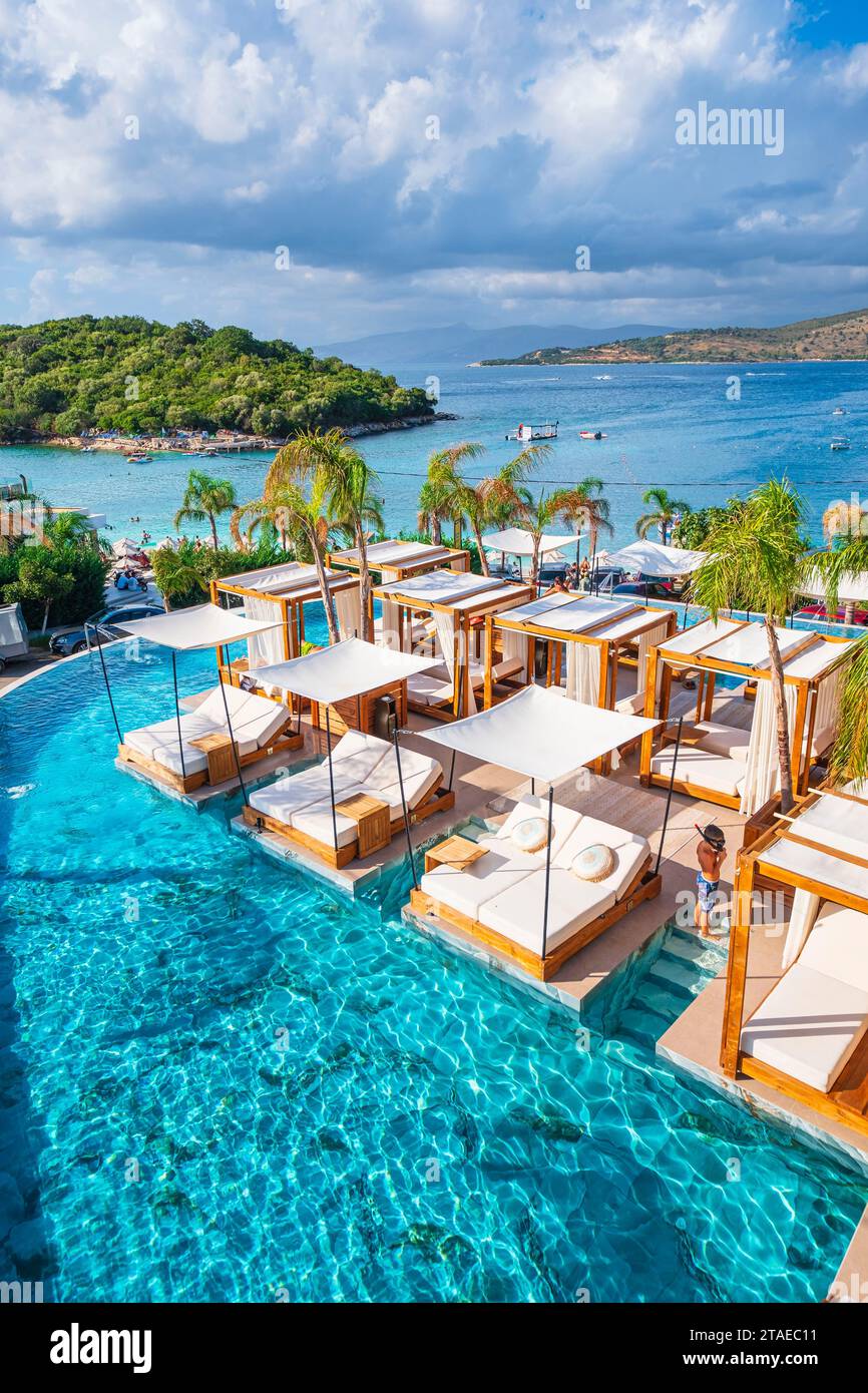 Albania, Vlora province, Ksamil, seaside resort on the Albanian Riviera ...