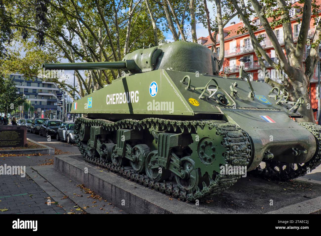 France, Bas Rhin, Strasbourg, Route du Rhin, Sherman tank, tribute to ...