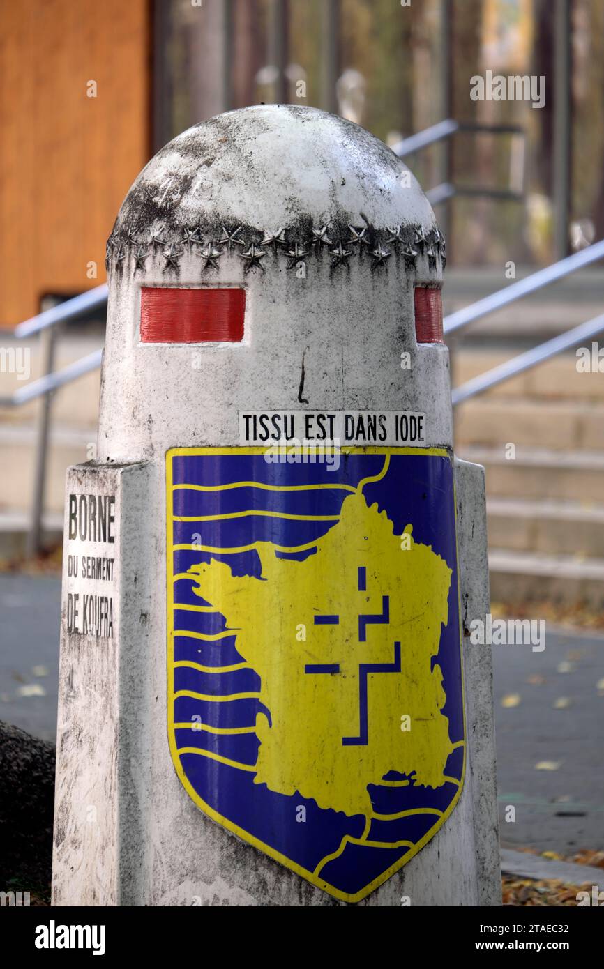 France, Bas Rhin, Strasbourg, Route du Rhin, marker, the Way of the 2nd ...