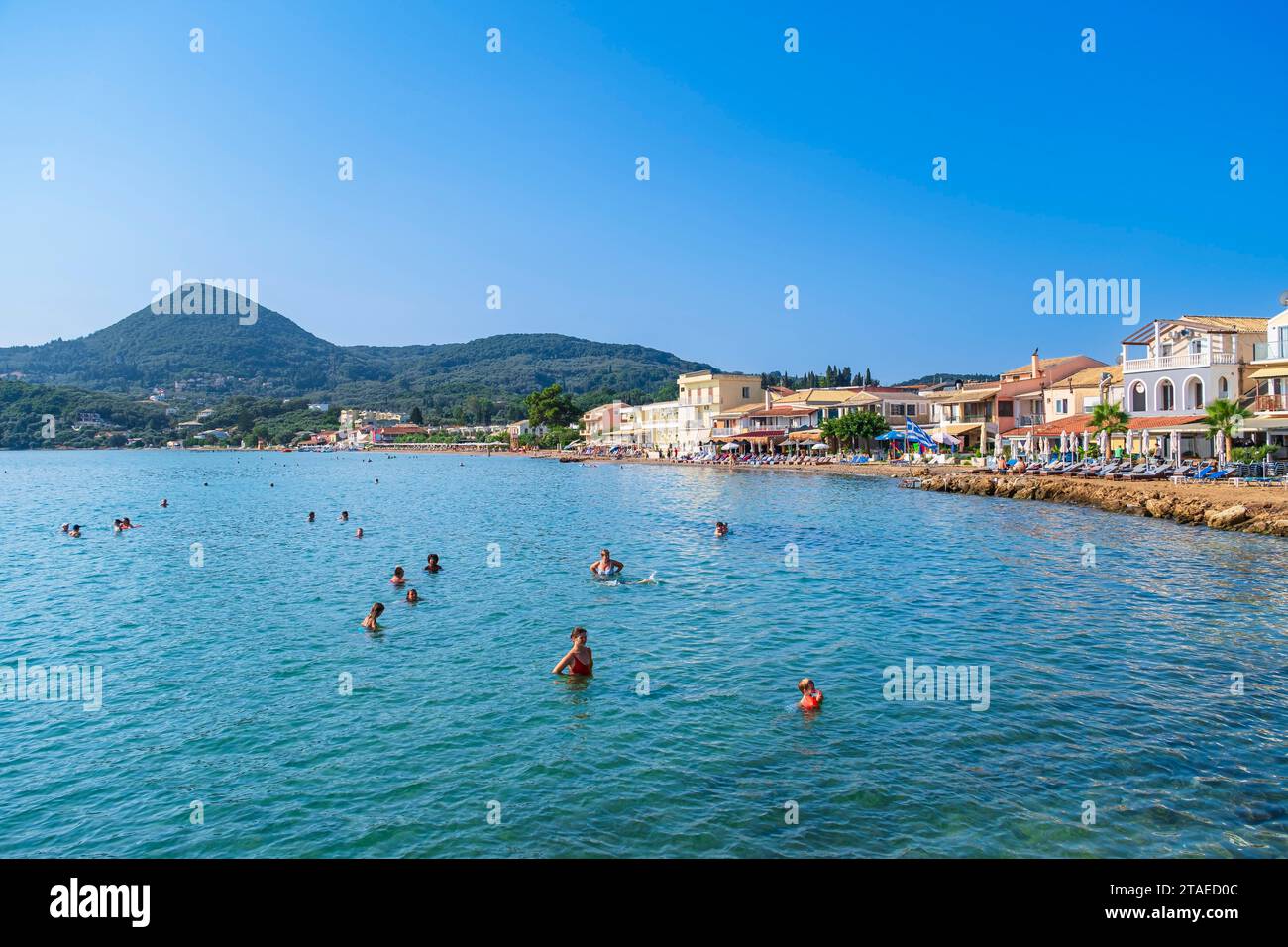 Greece, Ionian Islands, Corfu, Messonghi (or Mesongi), Messonghi beach ...