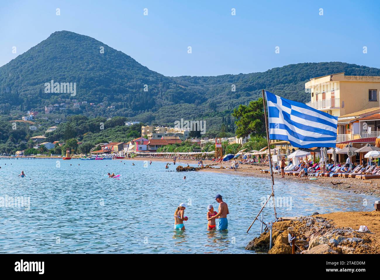 Greece, Ionian Islands, Corfu, Messonghi (or Mesongi), Messonghi beach ...