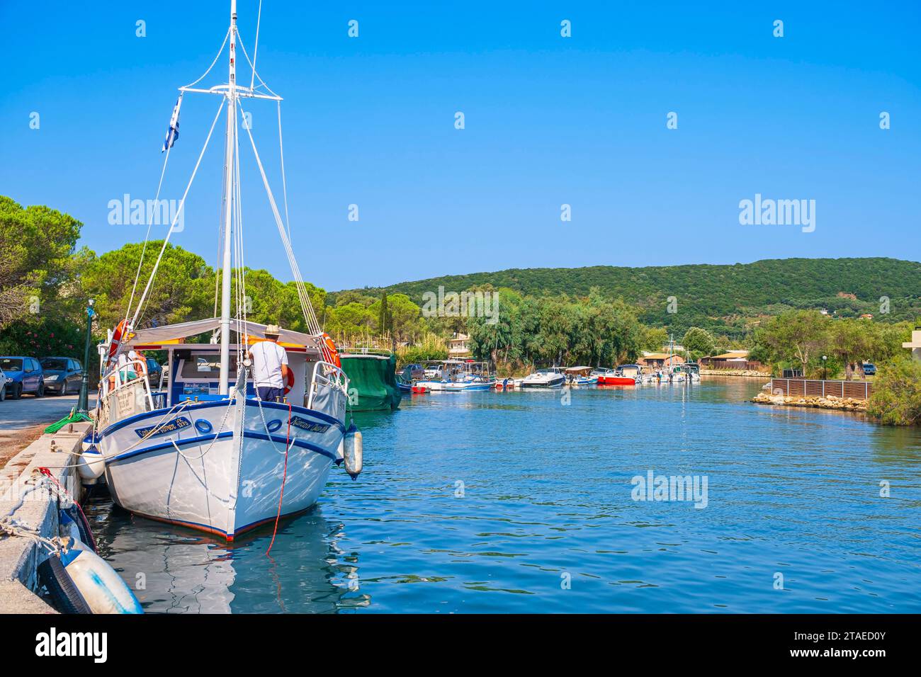 Greece, Ionian Islands, Corfu, Messonghi (or Mesongi), canal between ...