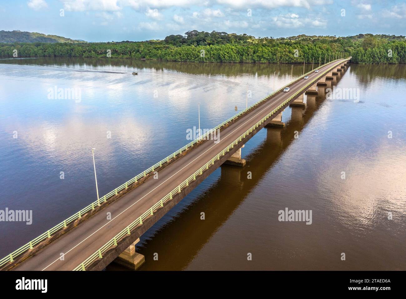 France, French Guiana, Roura, aerial view of the Mahury river spanned ...