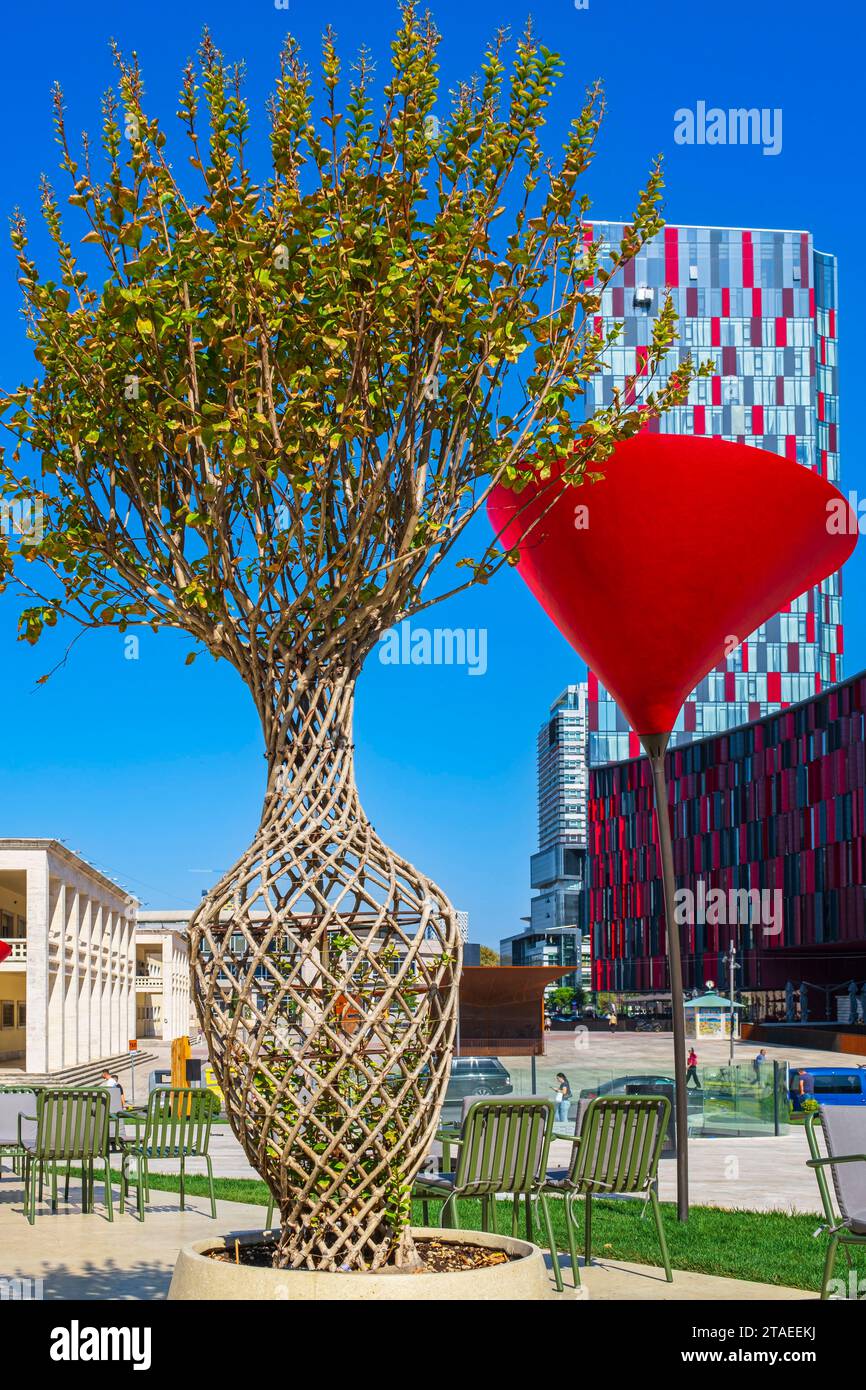 Albania, Tirana, Italia square, terrace of the Mulliri Gourmet café in ...