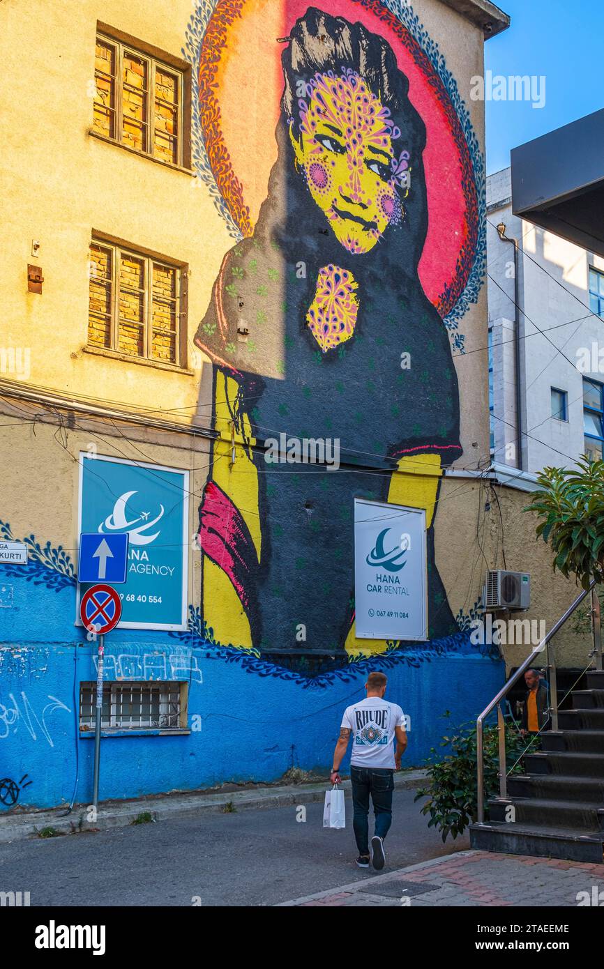 Albania, Tirana, Blloku district, fresco by the artist Stinkfish Stock ...