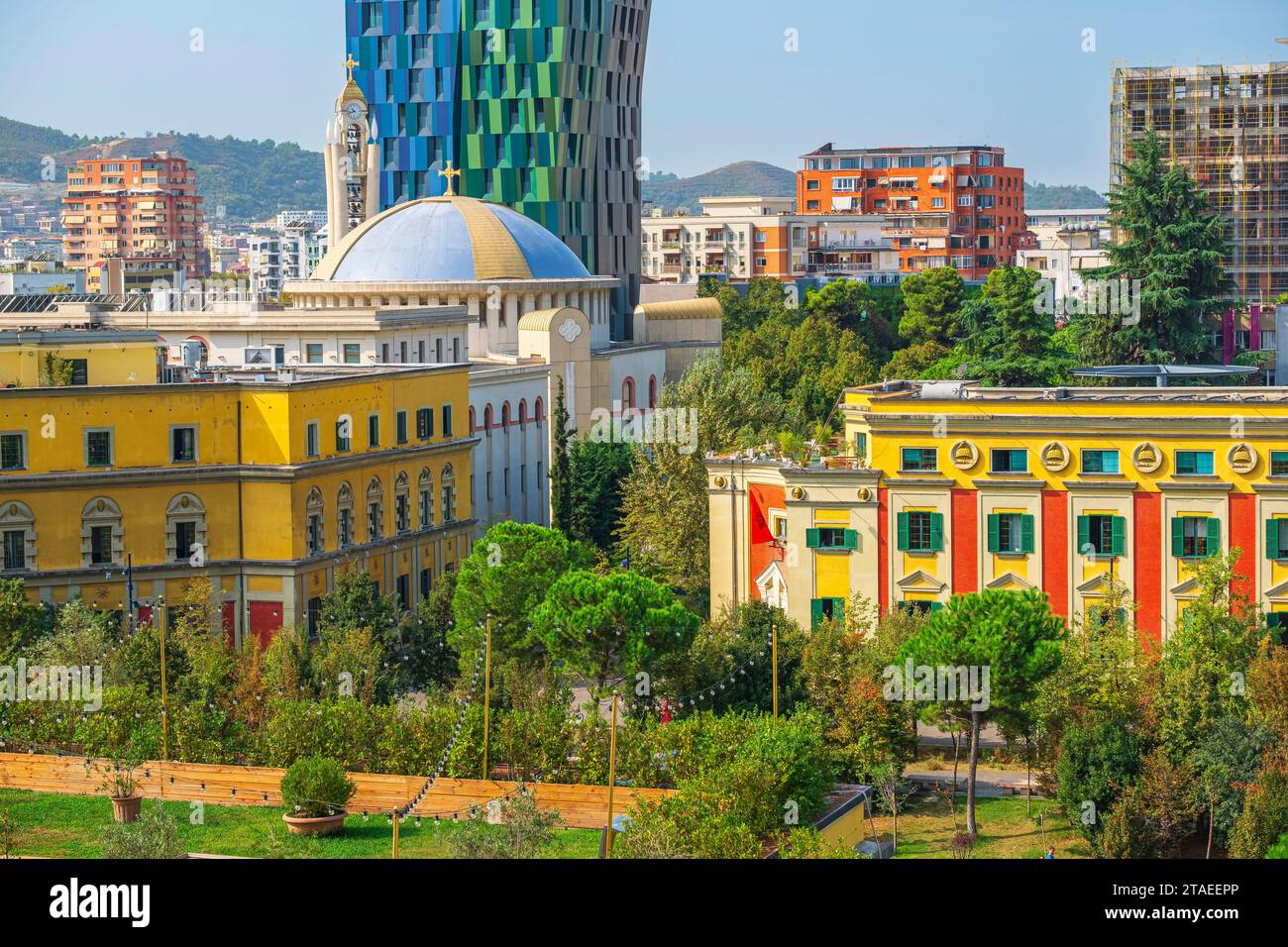 Albania, Tirana, panorama from the top of the Clock Tower, view over ...