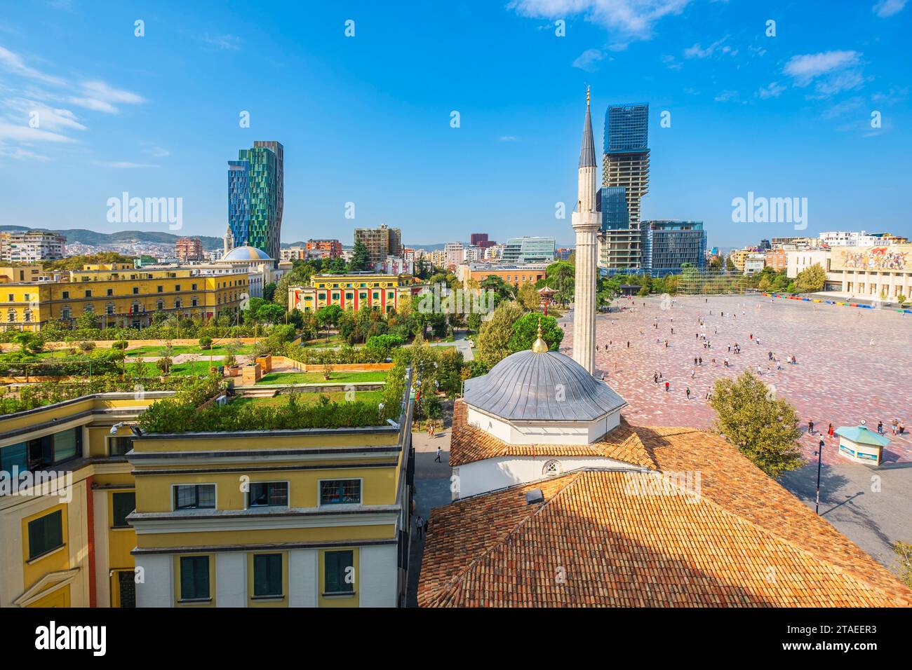 Albania, Tirana, panorama from the top of the Clock Tower, view over ...