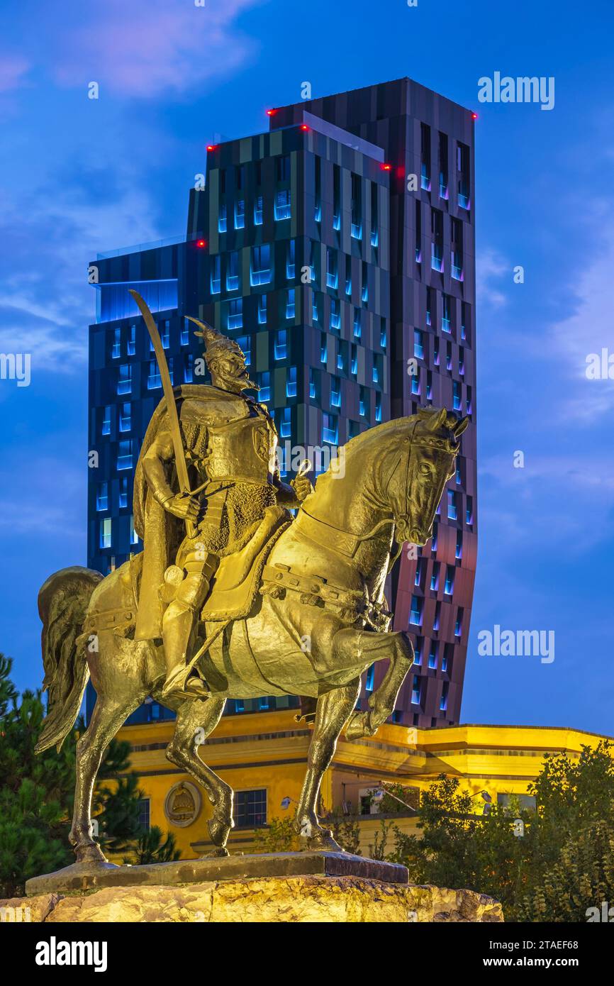 Albania, Tirana, Skanderbeg square, equestrian statue of Georges ...