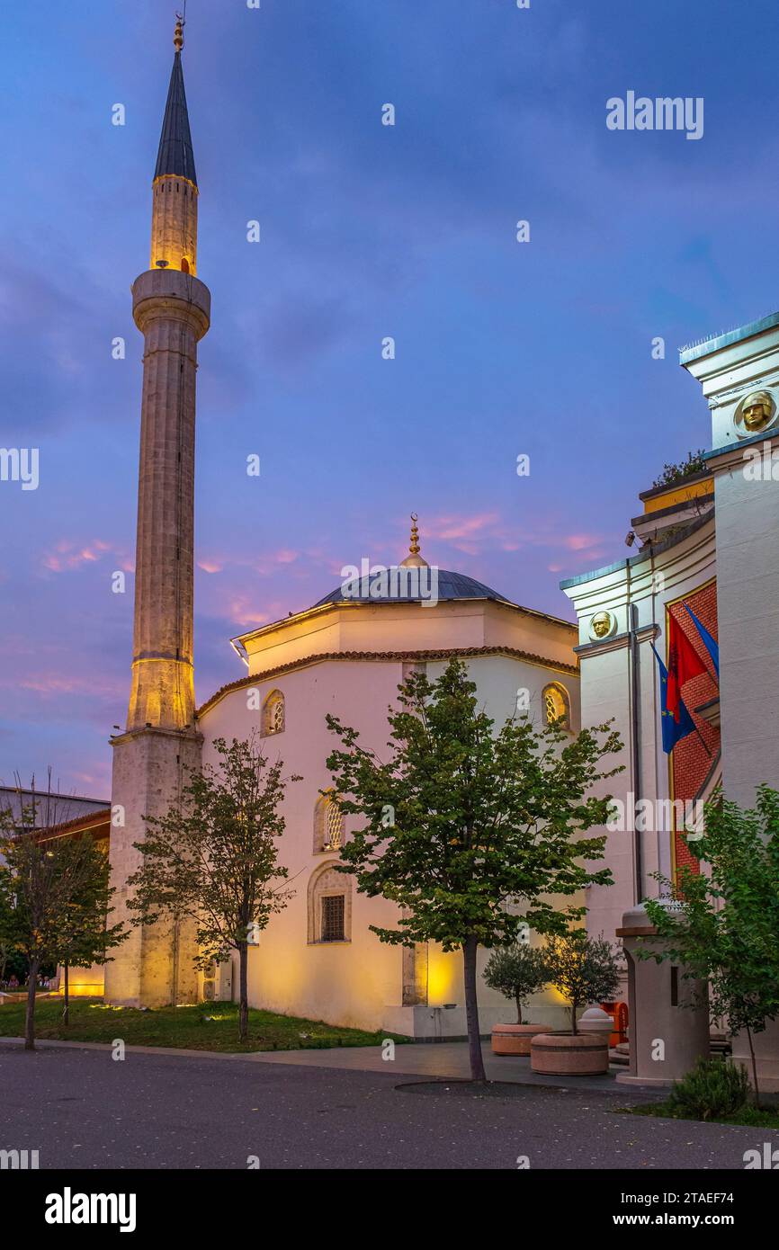 Albania, Tirana, Skanderbeg square, Et'hem Bey mosque built from 1794 ...