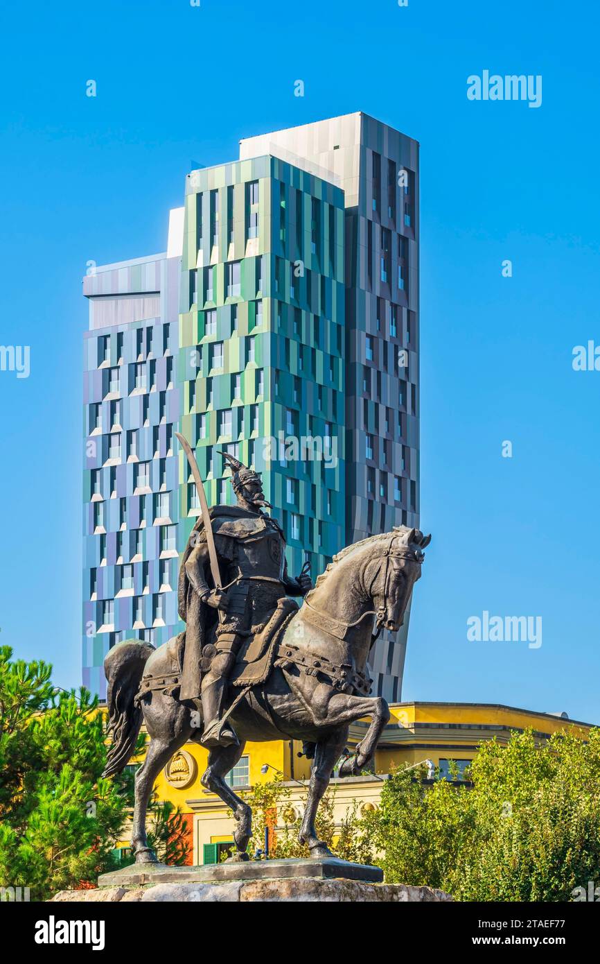 Albania, Tirana, Skanderbeg square, equestrian statue of Georges ...
