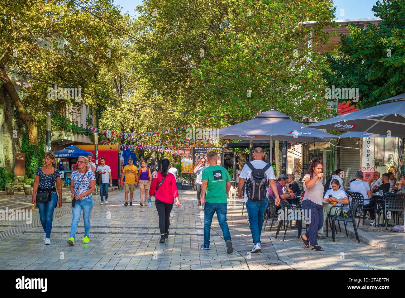 Albania, Tirana, Murat Toptani street, famous paved pedestrian street ...