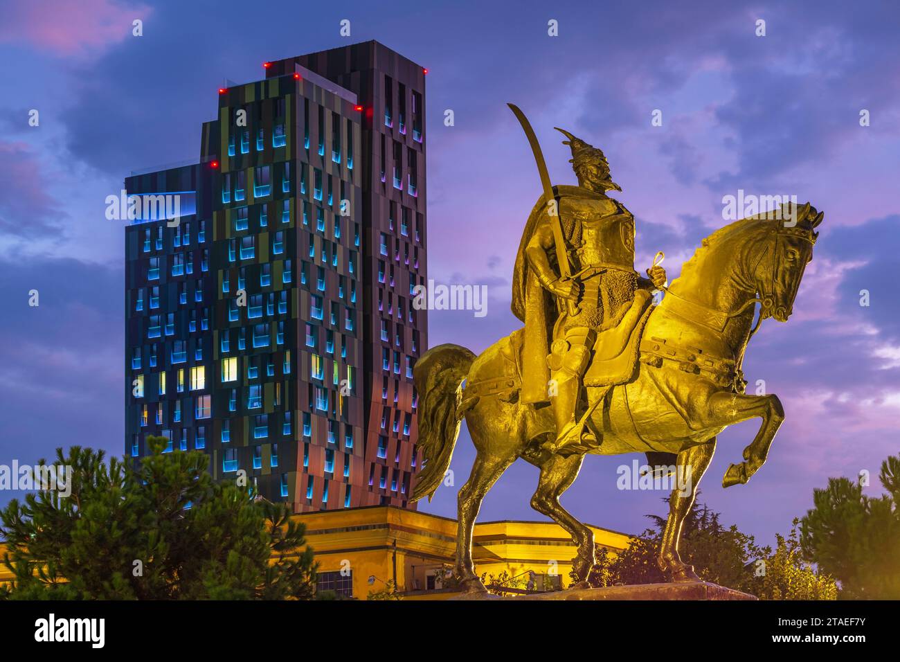 Albania, Tirana, Skanderbeg square, equestrian statue of Georges ...